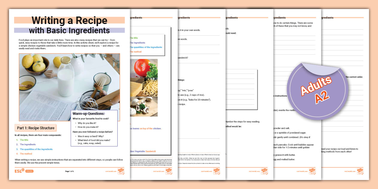 ESL Recipe with Basic Ingredients [Adults, A2] - Twinkl