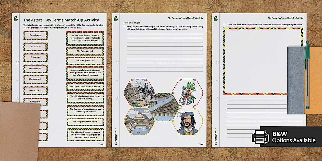 The Aztecs: Key Terms Match-Up Activity (teacher made)