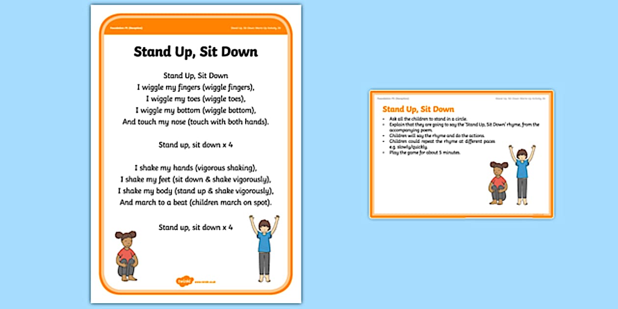 Stand Up, Sit Down Warm-Up Activity Card (teacher made)