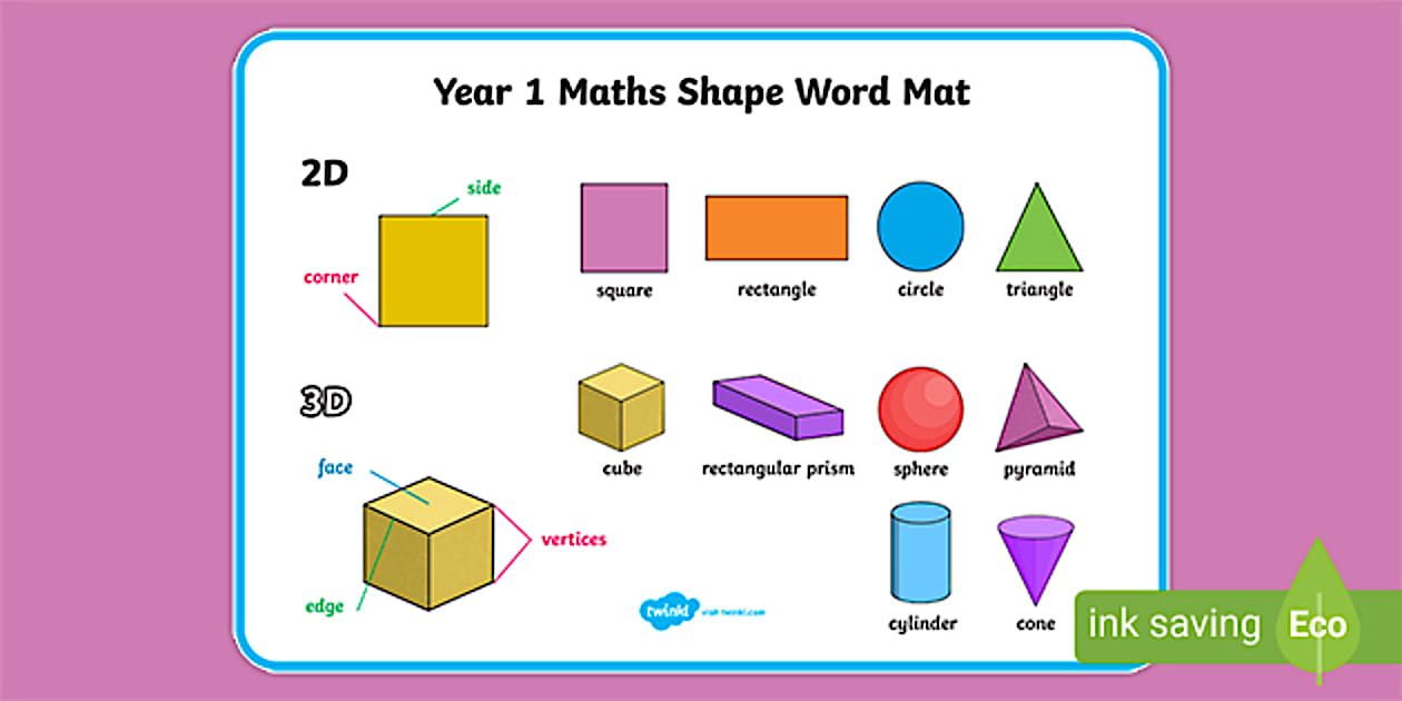 Year 1 2D Shape and 3D Object Word Mat - Twinkl