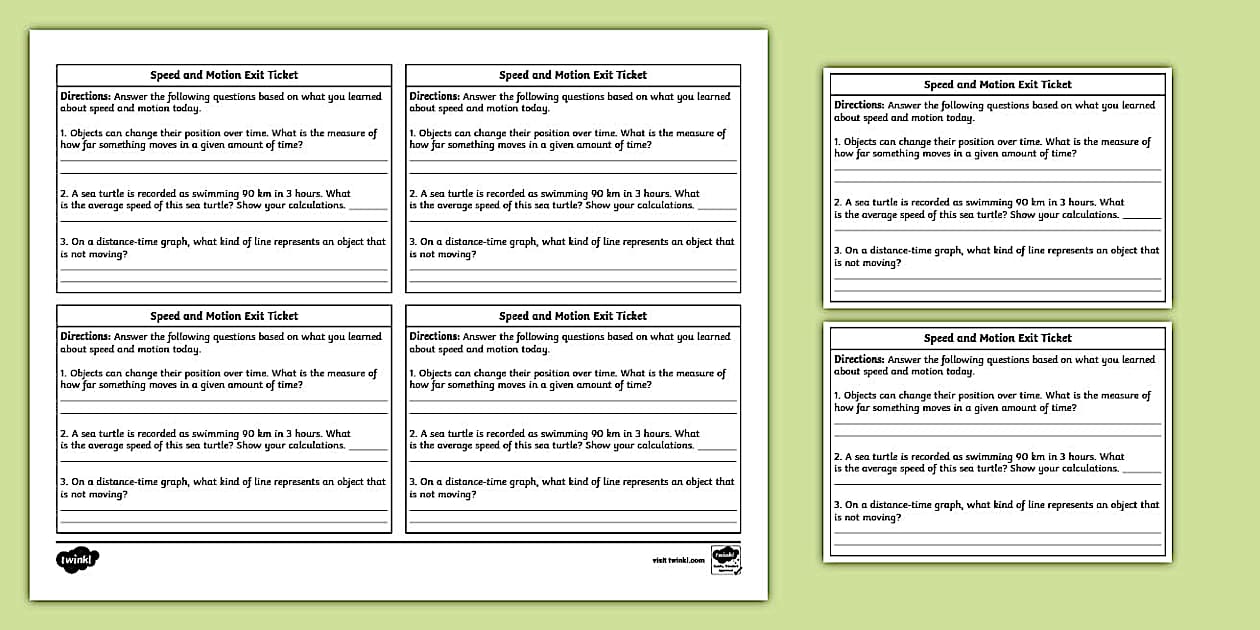 Sixth Grade Speed and Motion Science Exit Ticket - Twinkl