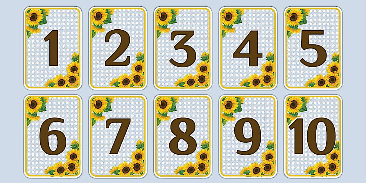 Sunflower-Themed Numbers 1-10 Flashcards (Teacher-Made)