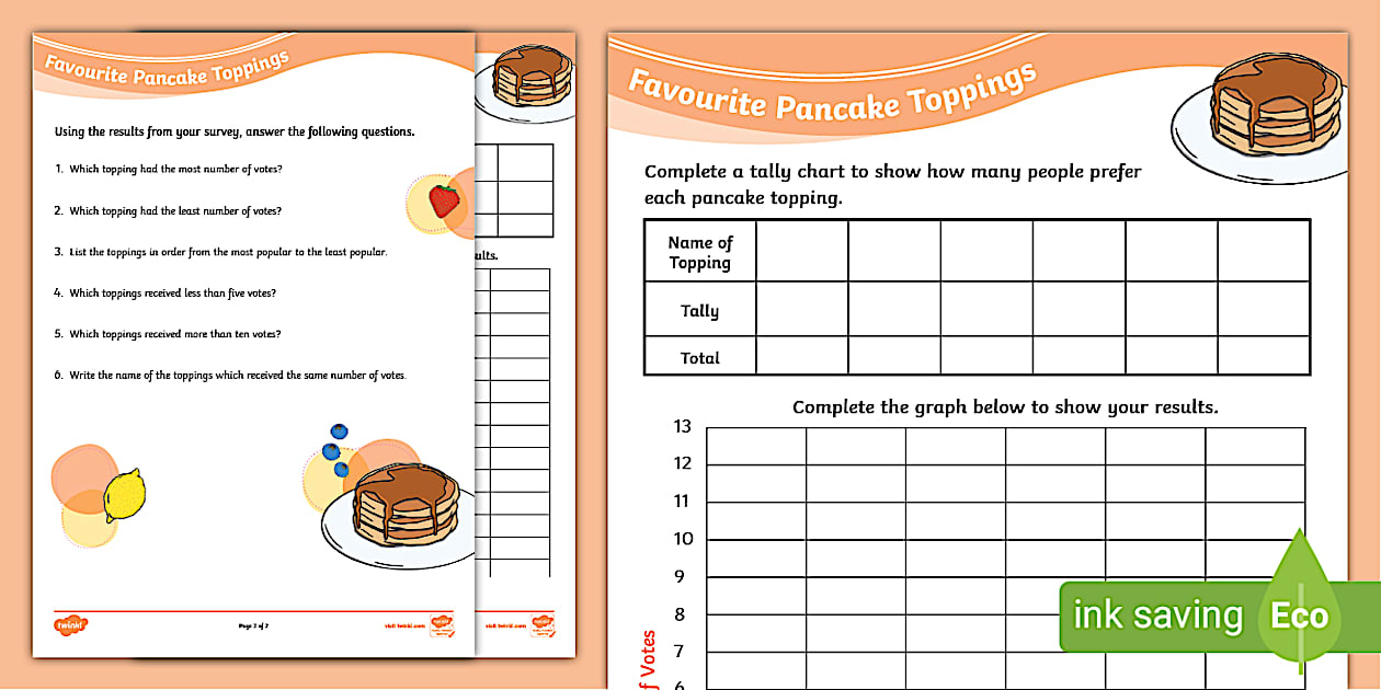 Favourite Toppings Tally Chart and Graph With Questions - tally
