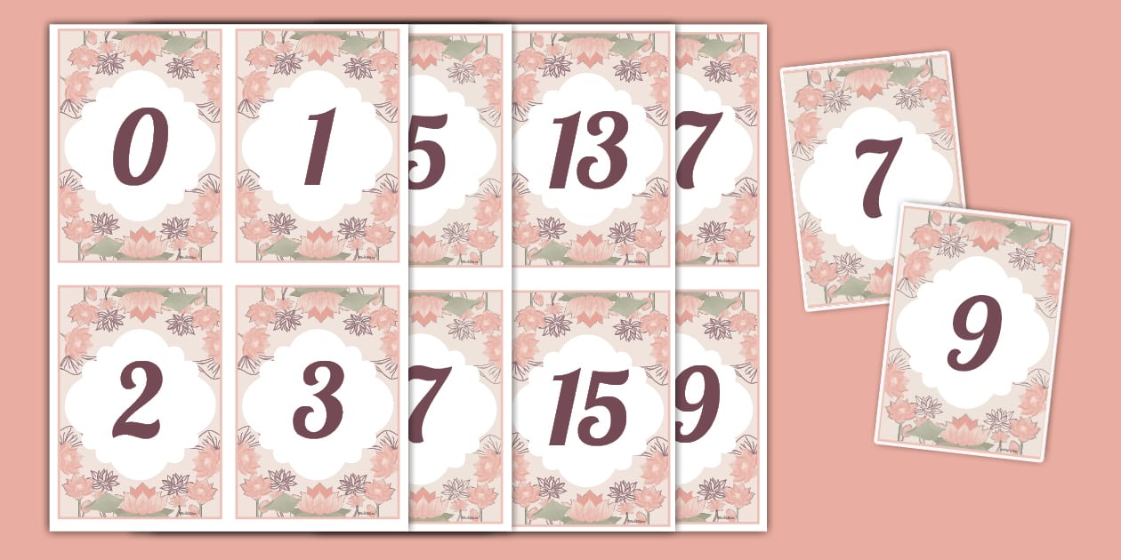 Lotus-Themed 0-20 Number Cards (Hecho por educadores)