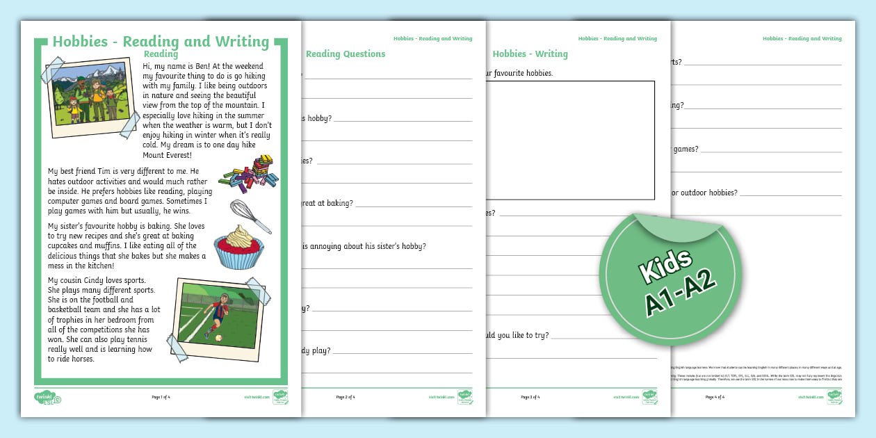 ESL Hobbies Reading Comprehension [Kids, A1 - A2] - Twinkl
