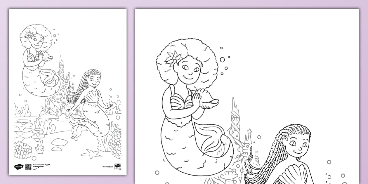 Colouring Page of Pretty Mermaids | Colouring Sheets