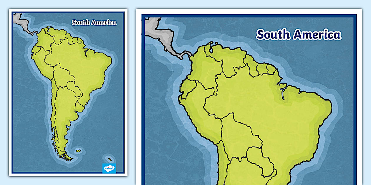 Map of South America without Names (Teacher-Made) - Twinkl