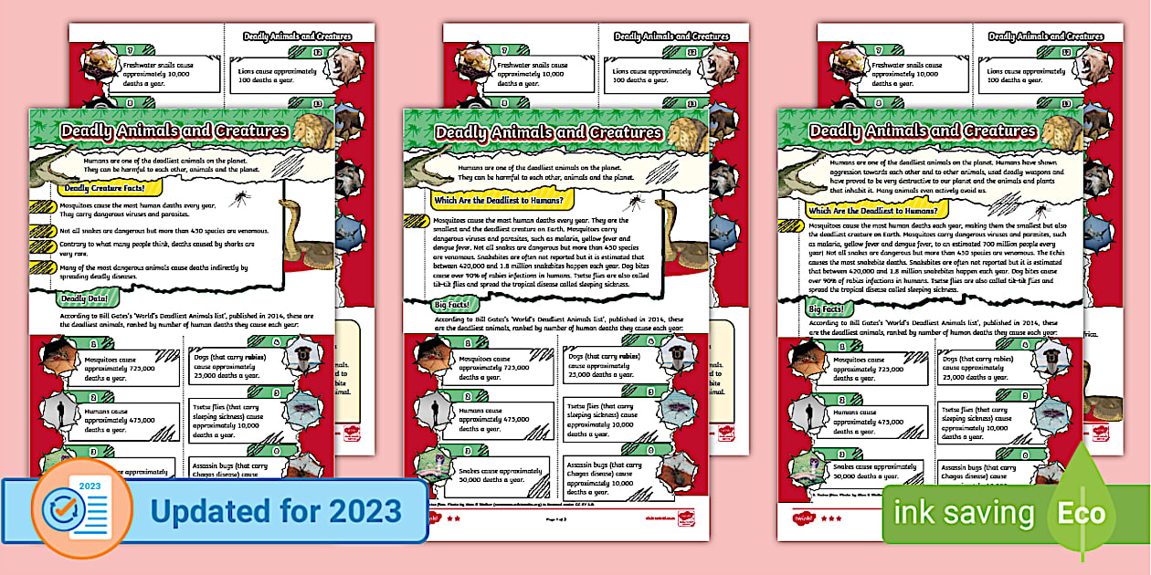 Higher Ability LKS2 Deadly Animals and Creatures Differentiated Reading