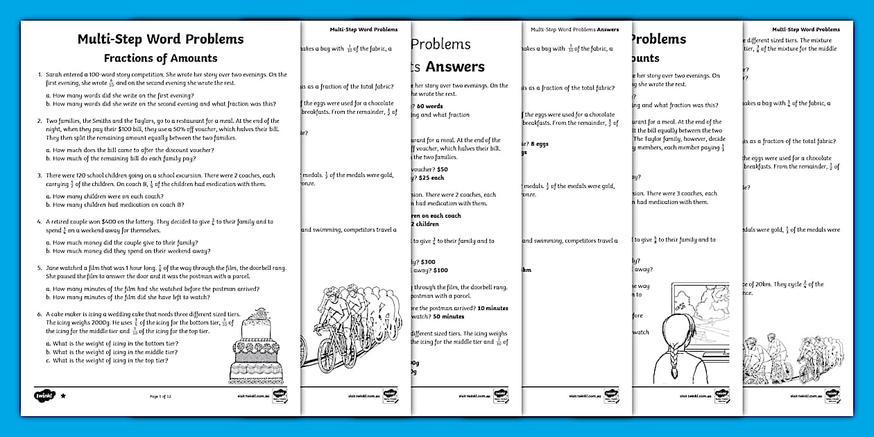 Fractions of Amounts Activity Sheets | Maths Word Problems Year 6