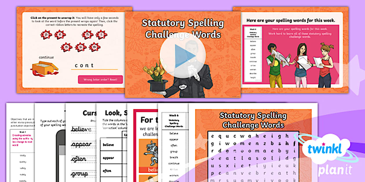 PlanIt Y3 Term 1B W6: Statutory Spelling Challenge Words Spelling Pack