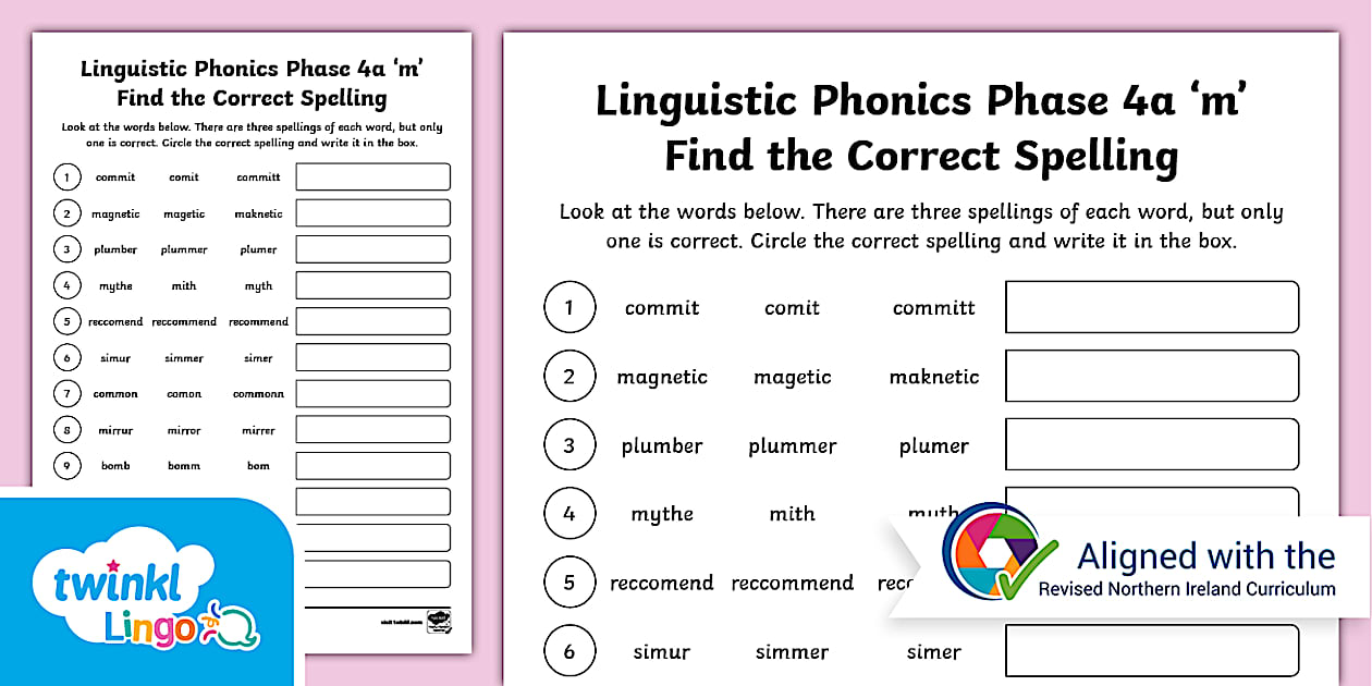 Linguistic Phonics Phase 4a 'm' Find the Correct Spelling