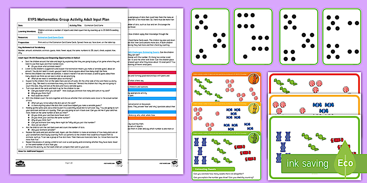 EYFS Maths: Estimation Card Game Group Activity Adult Input Plan and ...