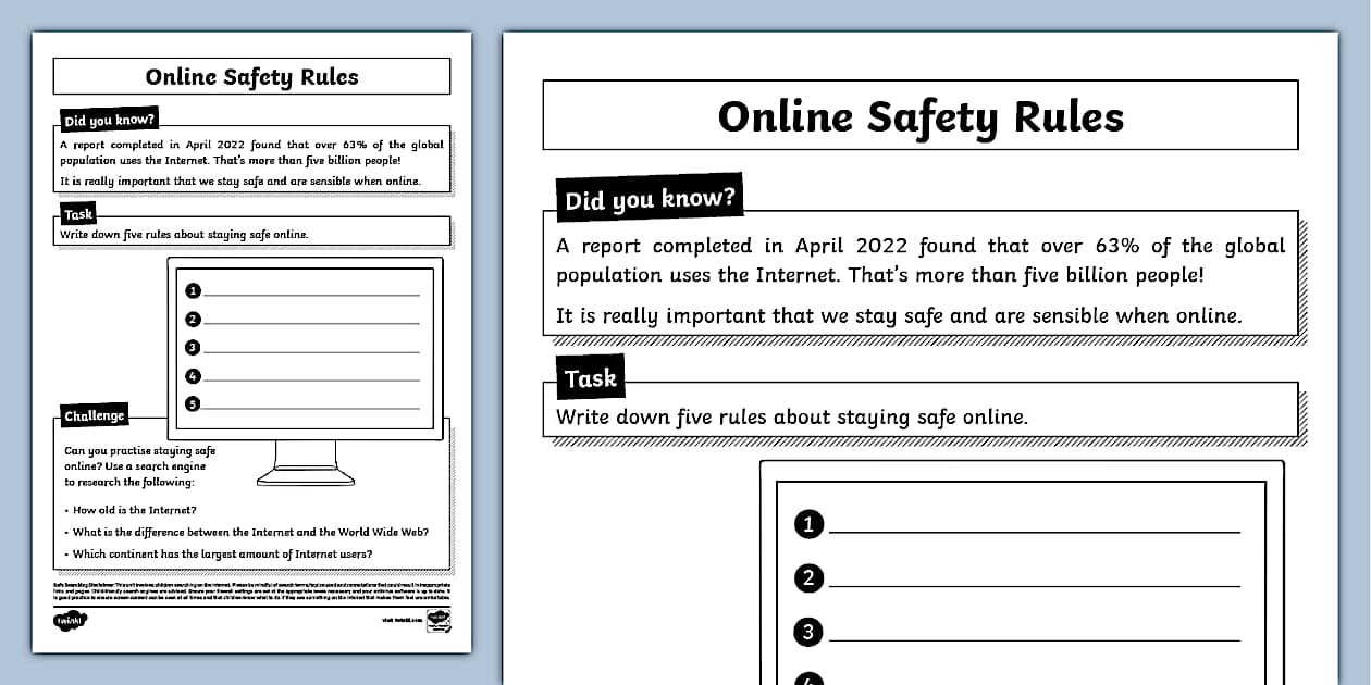 Online Safety Rules For Kids Worksheet - Twinkl