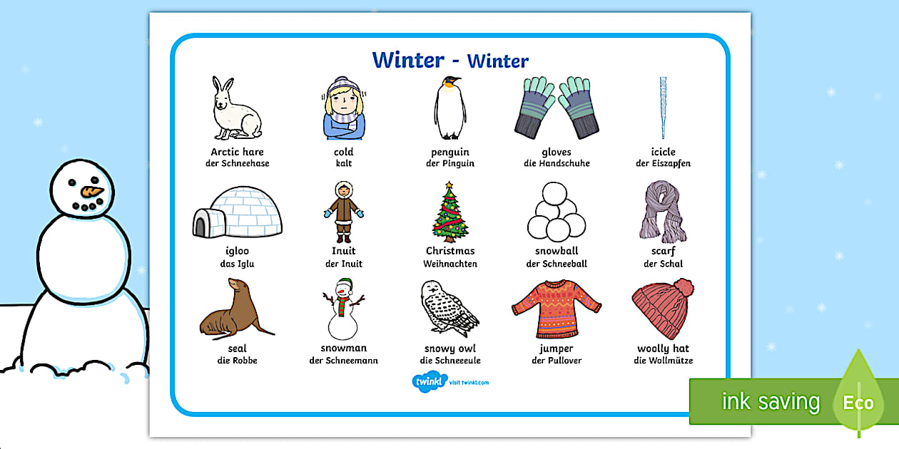 Winter Word Mat - English/German (teacher made) - Twinkl