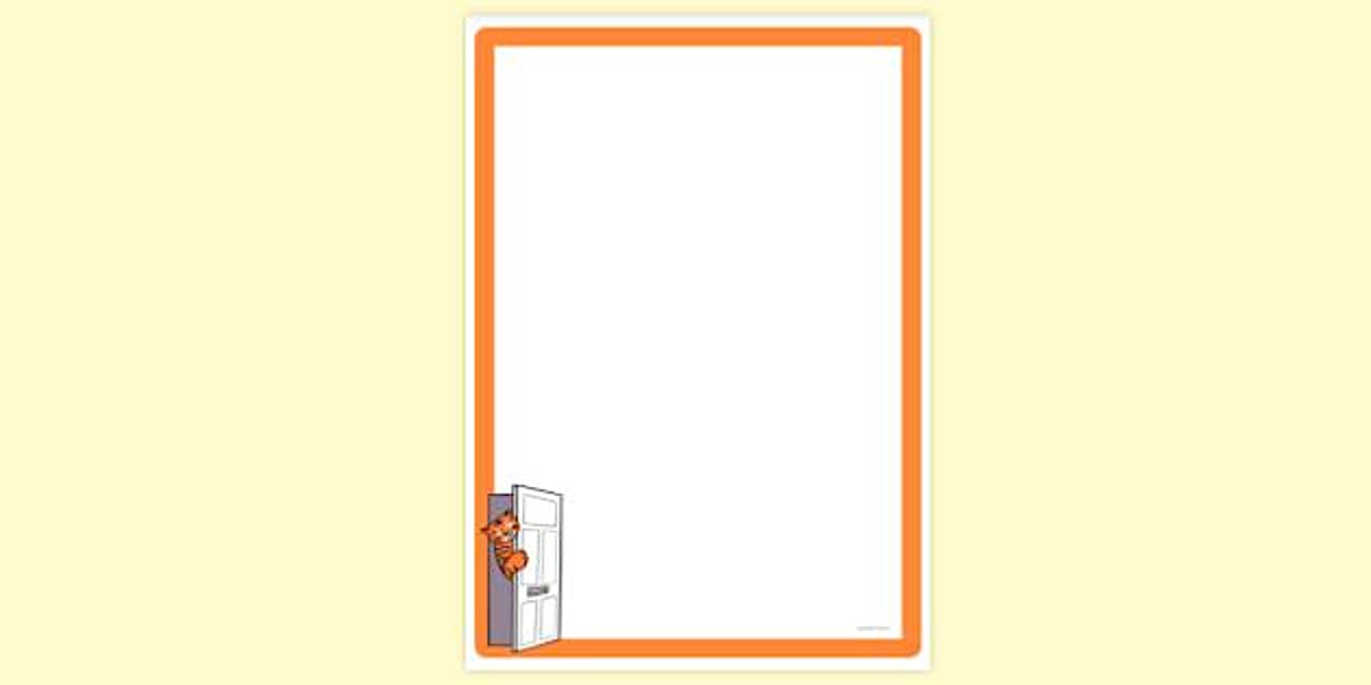 Simple Blank Tiger Coming in Through Door Page Border