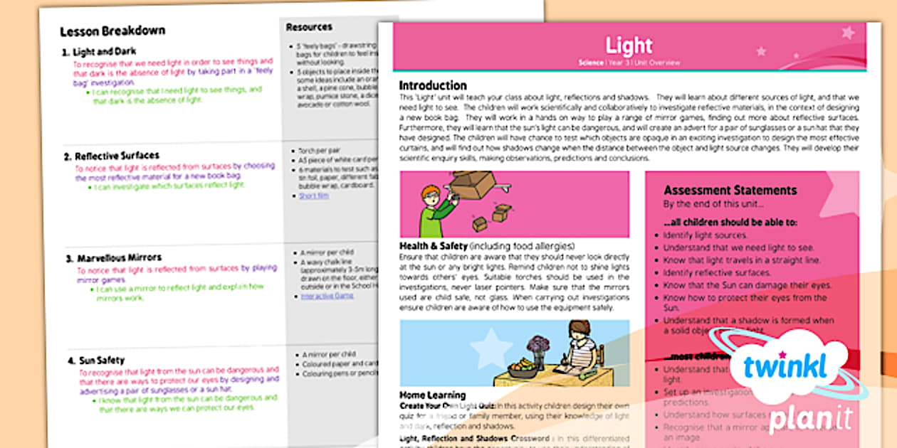 Science: Light Year 3 Planning Overview (teacher made)