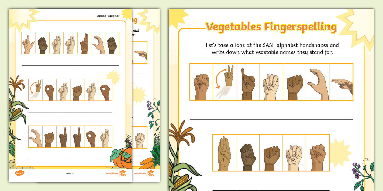 SASL Vegetables Fingerspelling Activity: Spell and Sign