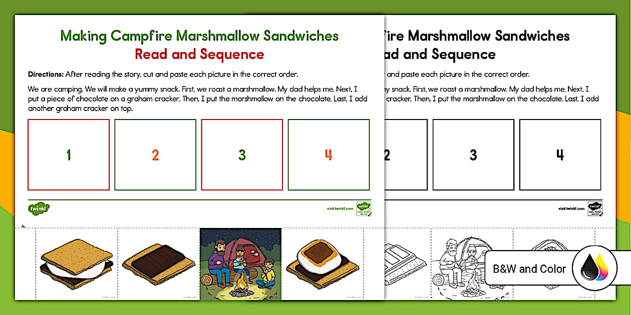 Making Campfire Marshmallow Sandwiches Read and Sequence Cut and Paste