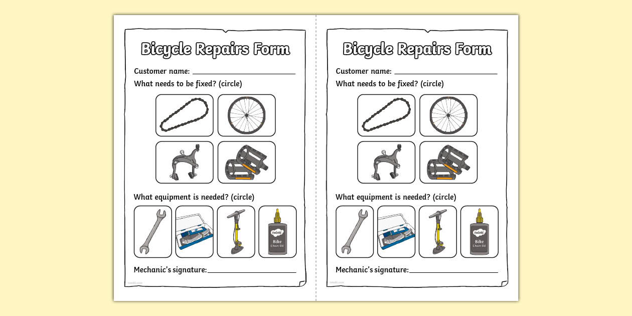 Bicycle Shop Repairs Form