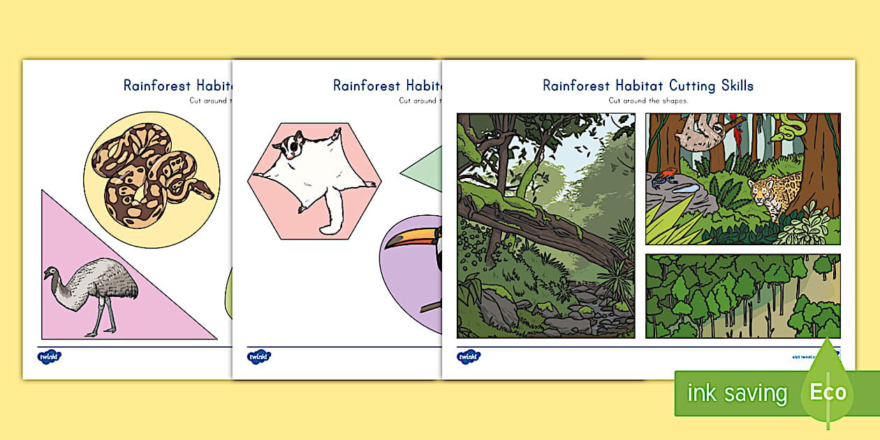 Rainforest Habitat Cutting Skills Worksheet (Teacher-Made)