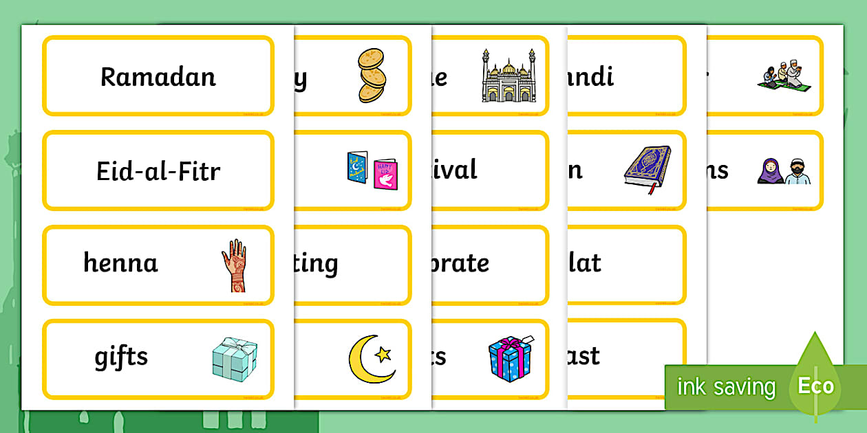 Eid and Ramadan Topic Word Cards (teacher made) - Twinkl