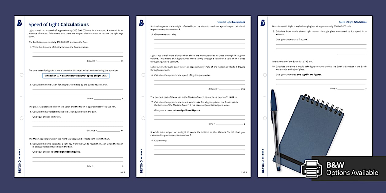Speed of Light Calculations (Teacher-Made) - Twinkl