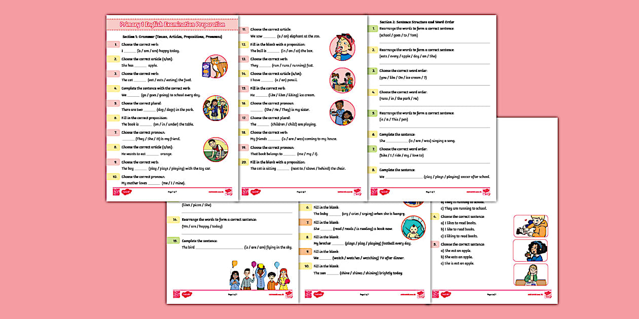 Primary 1 English Exam Grammar - Set 1