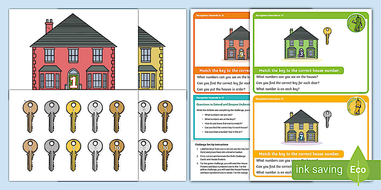 👉 EYFS Maths Recognises Numerals to 10 Challenge House Numbers