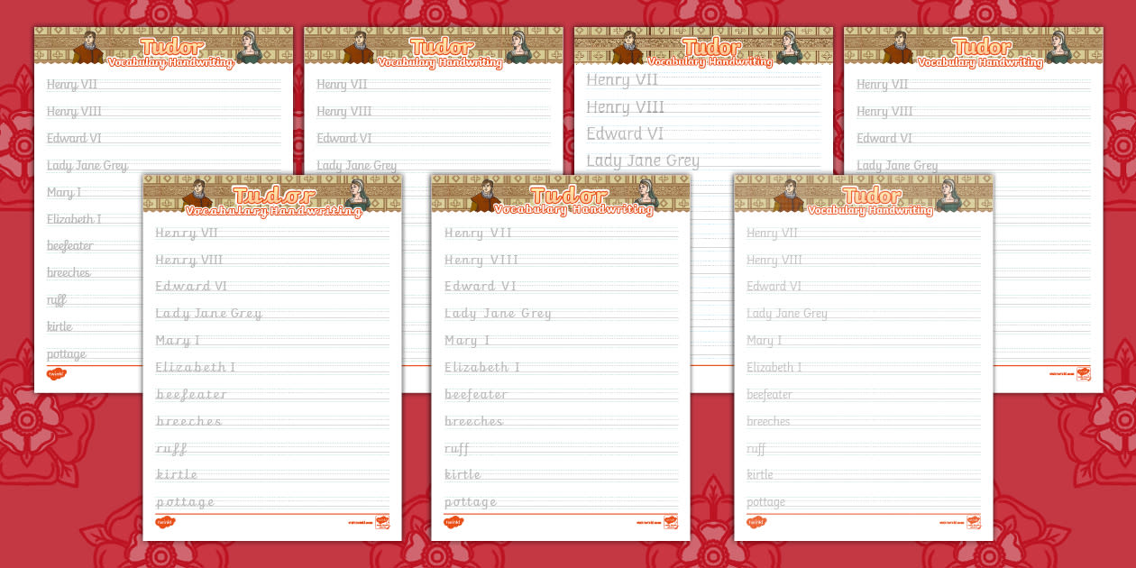Tudor Vocabulary Handwriting Sheets (teacher made) - Twinkl