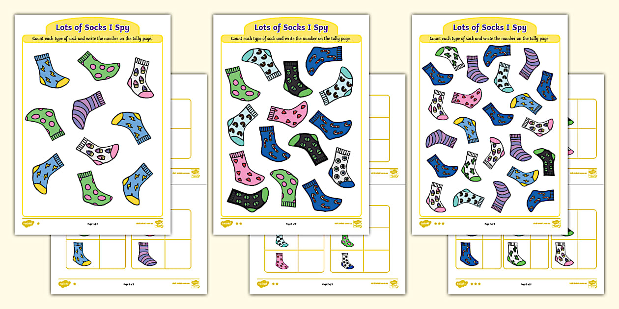Lots of Socks I Spy Differentiated Worksheets (teacher made)