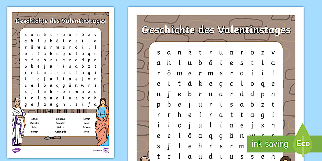 Die Geschichte des Valentinstages Buchstabengitter - Twinkl