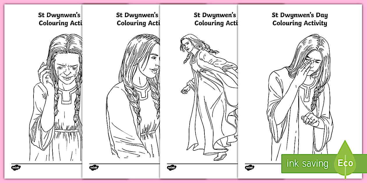 St Dwynwen Colouring Activity Colouring Page (teacher made)