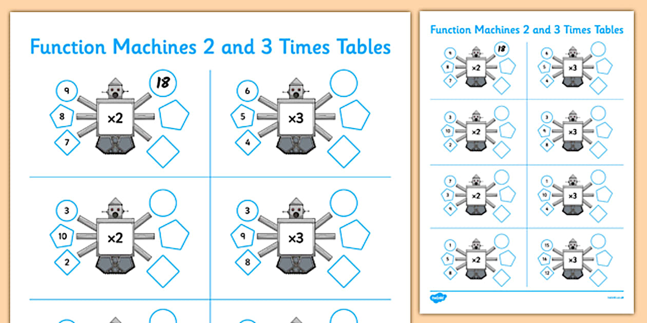Function Machines 2 and 3 Times Tables (teacher made)