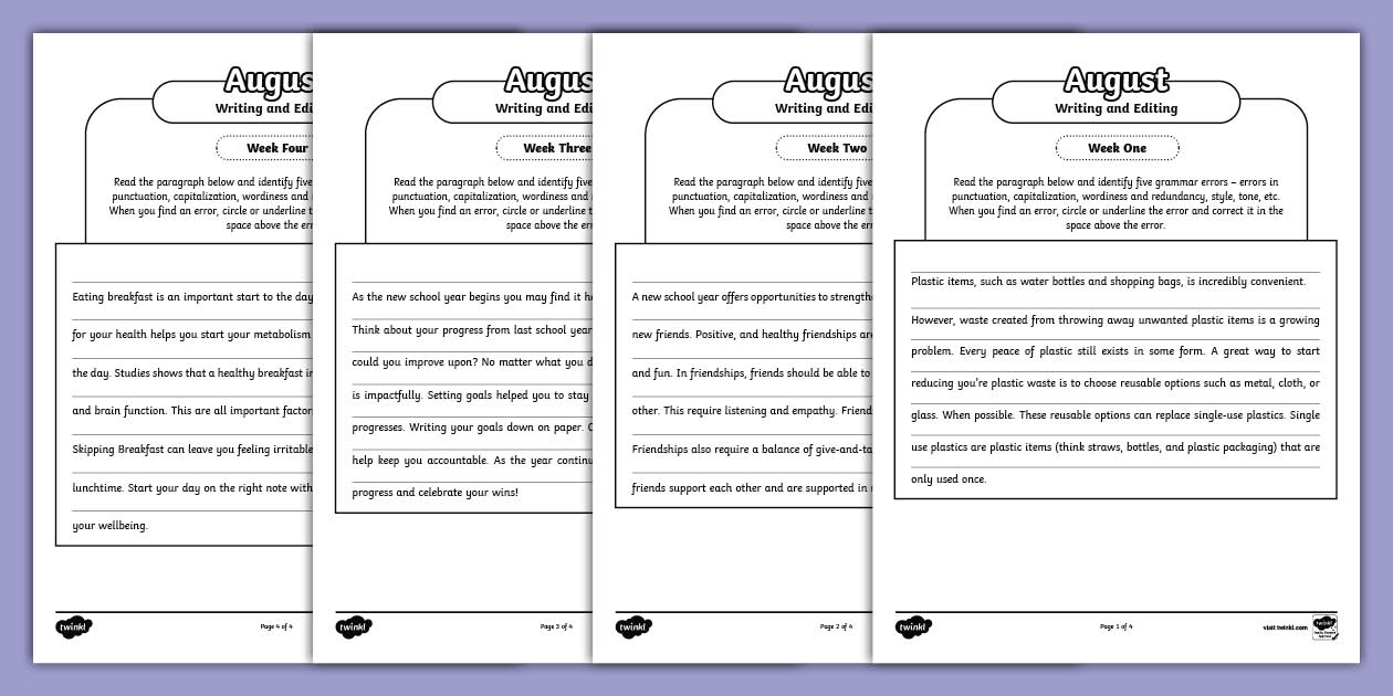 Sixth Grade August Paragraph of the Week Editing Practice