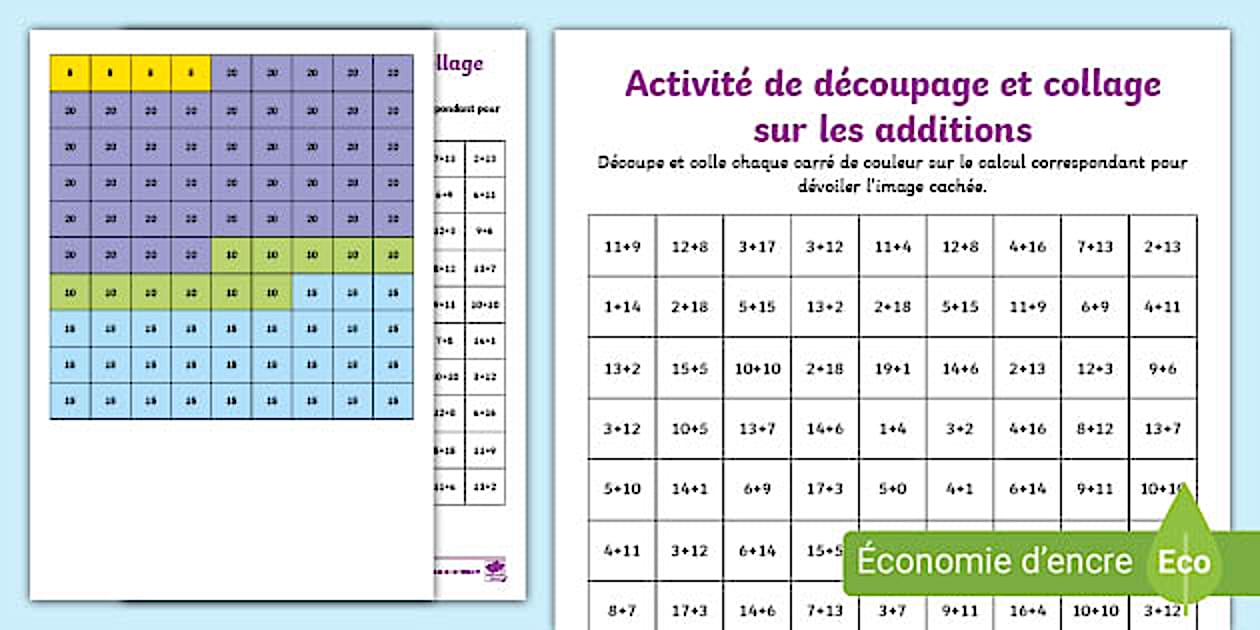 Activité de découpage et collage sur les additions