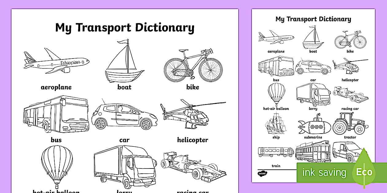 Editable Transport Dictionary Colouring Sheet - Twinkl