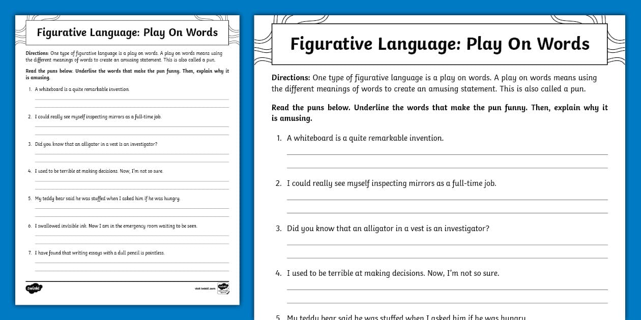 Fourth Grade Figurative Language Play On Words Activity