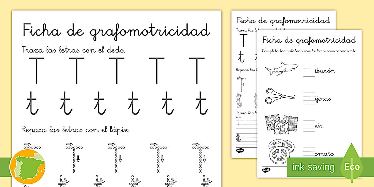 Ficha de grafomotricidad: La letra T (teacher made) - Twinkl