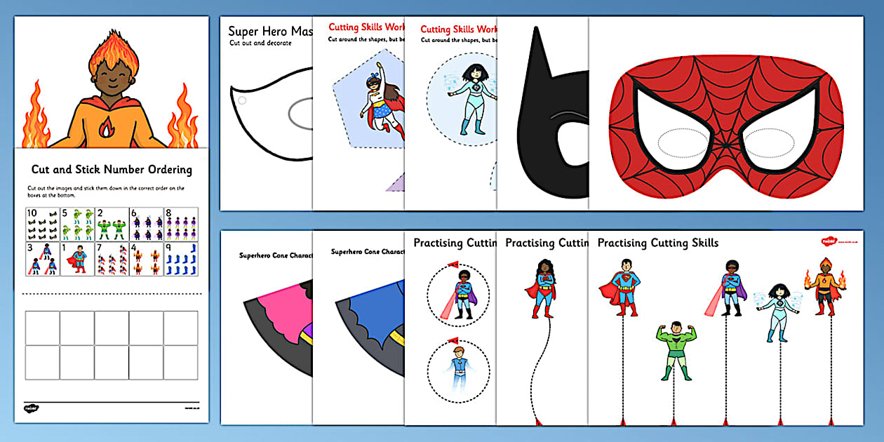 Superhero fine motor scissor skills activities - Twinkl