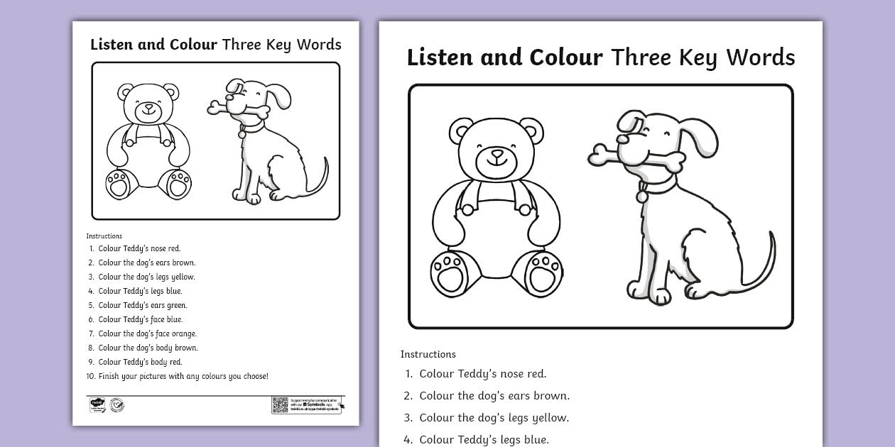 Listen and Colour Speech and Language Worksheet — KS1/SEND