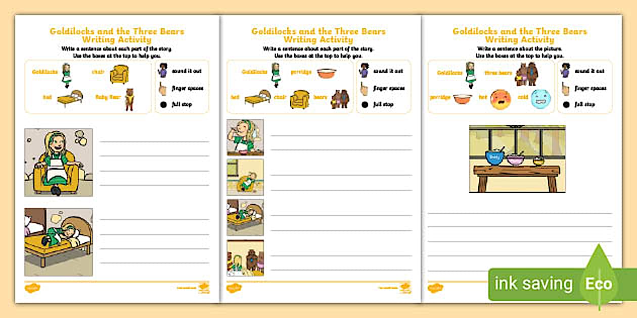 Editable Goldilocks and the Three Bears Early Writing Activities