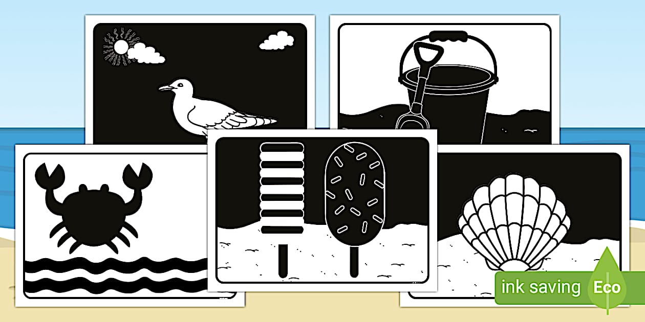 Black and White Contrast Baby Picture Mats: Seaside | Twinkl