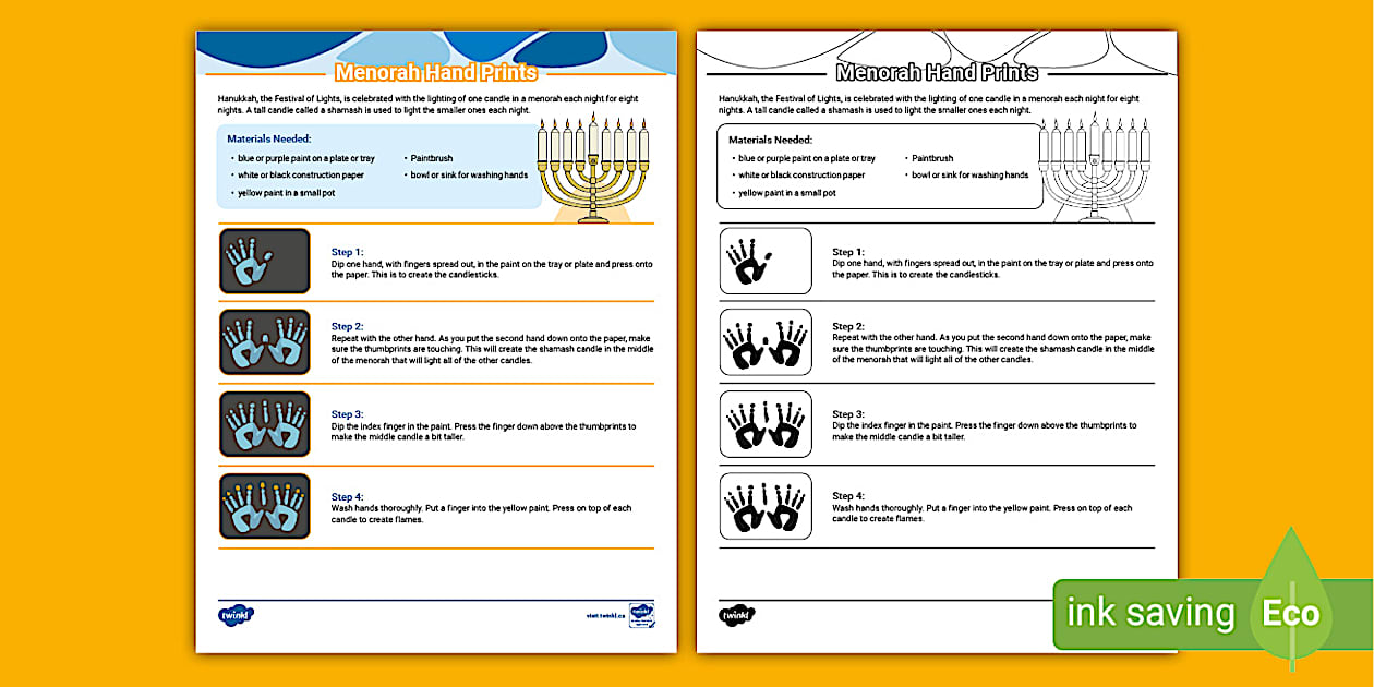 Hand Print Menorah Craft Activity - Grades K-3 - Twinkl