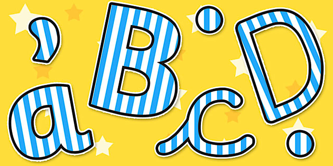 Blue Striped Themed Size Editable Display Lettering - display