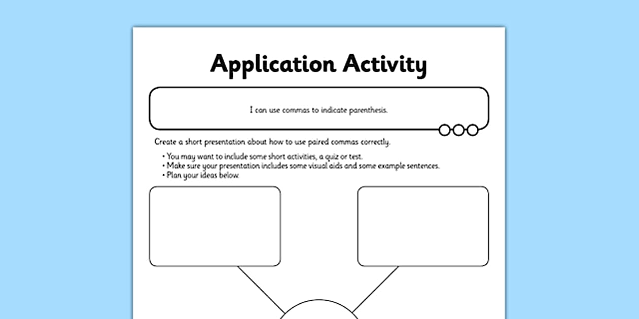 Commas to Indicate Parenthesis Application Worksheet / Worksheet