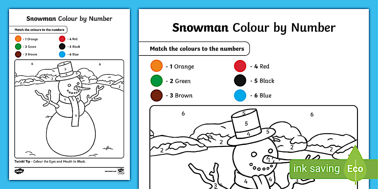 Snowman December Colour by Number Activity (teacher made)