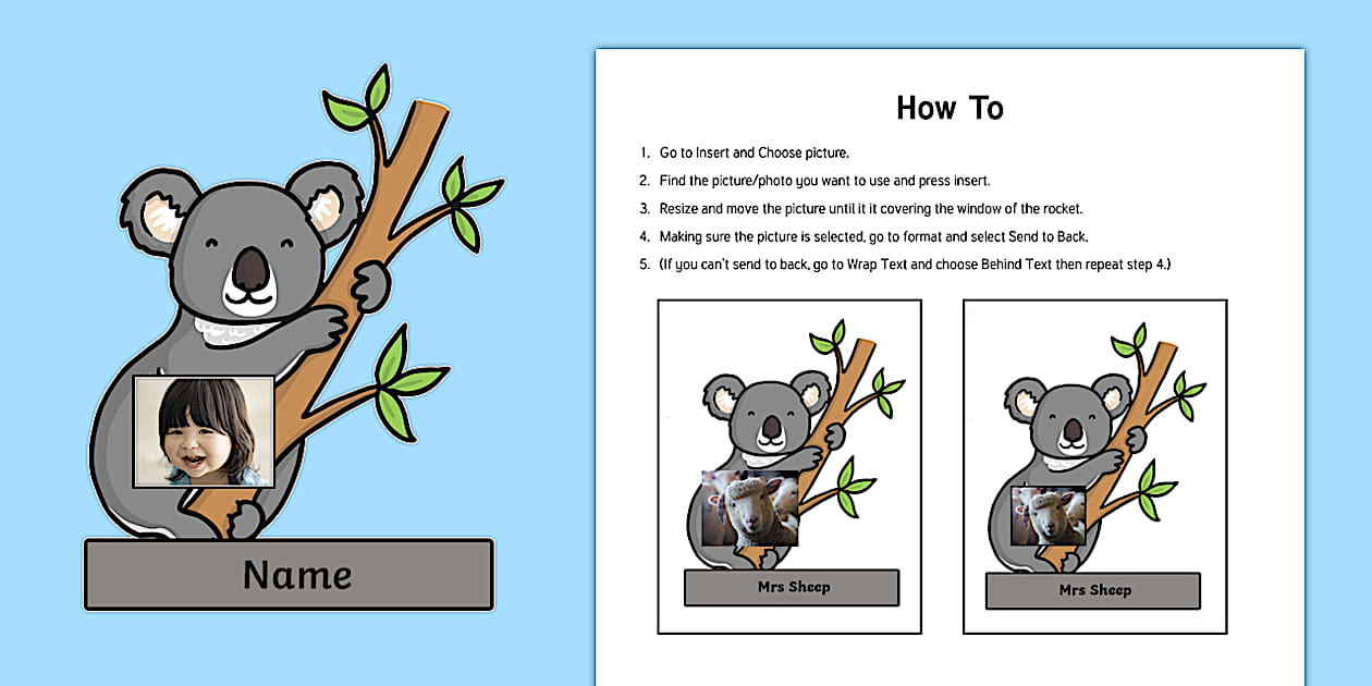 Editable Koala Bears Photo Frame Self Reg Labels - Editable Space ...