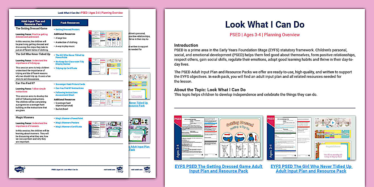 PSED Look What I Can Do! Age 3-4 Planning Overview - Twinkl