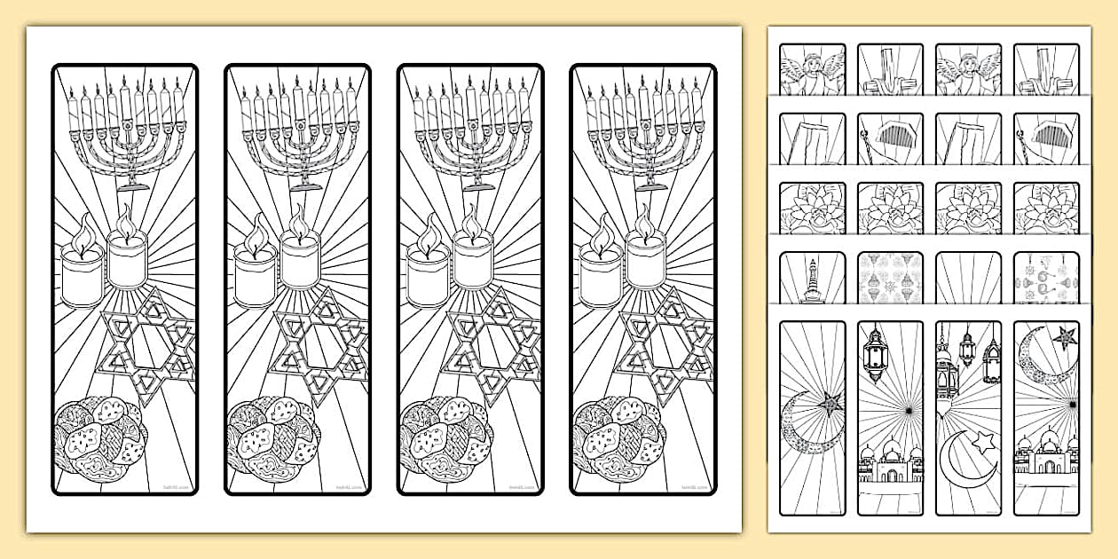 Religious Symbols Colouring Bookmarks Pack (teacher made)