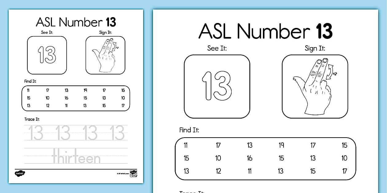 ASL Number 13 Worksheet (teacher made) - Twinkl